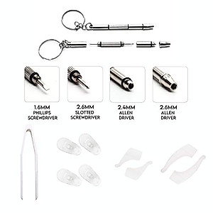 Precision Screwdriver Set, Eyeglass repair kit with 10-style screwdrivers/nose pads/4 in 1 portable screwdrivers/ear hook/tweezer for eyeglasses sunglass watch calculator (with 70-style screws)
