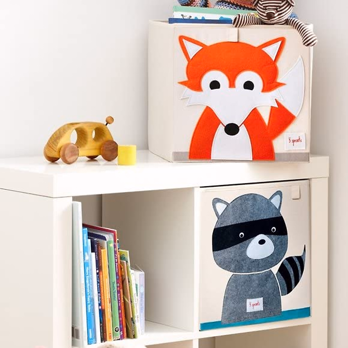 3 Sprouts, 13inch x 13inch x 13inch Cube Storage, Pack of 2 (Racoon and Fox)