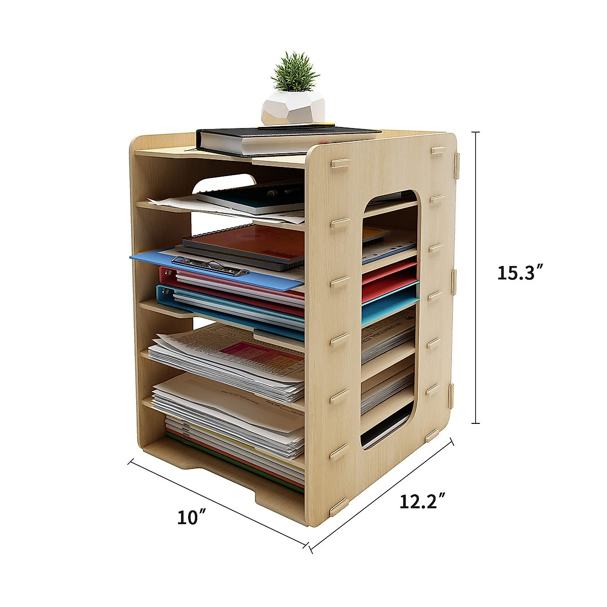 PUNCIA 7Tiers Lengthways Wood Office Paper Organizer for Desk Desktop File Holder Stackable Letter Tray Legal A4 Paper Sorter Document Book Magazine Mail Storage Shelf Rack Desk Literature Organizer