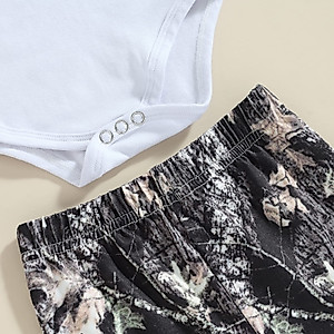 Newborn Baby Boys Hunting Clothes Set Long Sleeve Letters Deer Romper Bodysuit Pants Hat Outfit (70(0-6M), White)