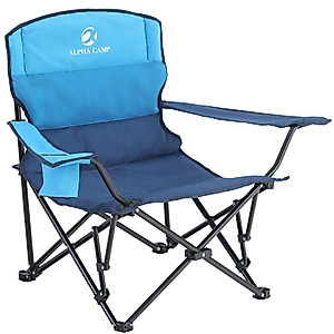ALPHA CAMP Portable Camping Chair Quad Folding Chair Support 300 LBS Steel Frame Collapsible Chair with Cup Holder for Outdoor