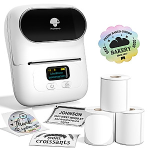 Phomemo M110 Label Printer - Bluetooth Portable Label Maker No Ink, Mini Barcode Label Printer for Retail, Address, Barcode, Home, for PC/Mac, iOS/Android with 3pack Most Used Labels, Snow White