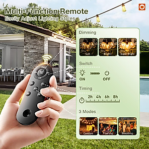 addlon 54(48+6) FT Solar String Lights Waterproof,Patio Lights Solar Powered with Remote & USB Port 15+1 LED Shatterproof Bulbs 3 Light Modes, Dimmable Solar Lights for Camping Backyard Garden