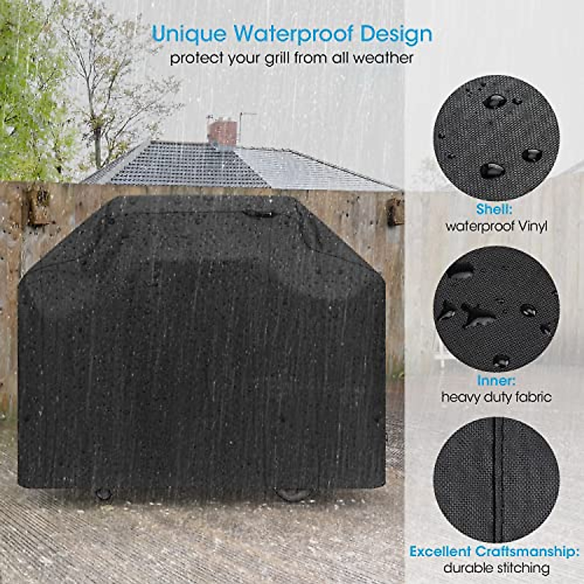 Unicook Grill Cover 55 Inch, New Version Heavy Duty Waterproof BBQ Cover, All Weather Resistant Shell with Rip-Proof Lining, Durable BBQ Grill Cover, Compatible with Weber Char-Broil Grills and More