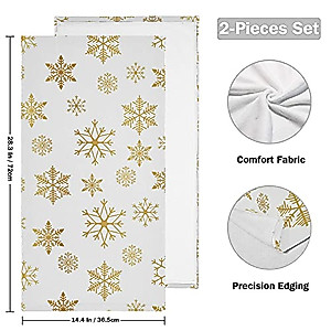 Vdsrup Winter Golden Snowflakes Hand Towels Christmas Xmas Bath Towel Set of 2 Small Bathroom Towels Soft Guest Face Towel Thin Kitchen Decorations Tea Dish Towels 14x28 in