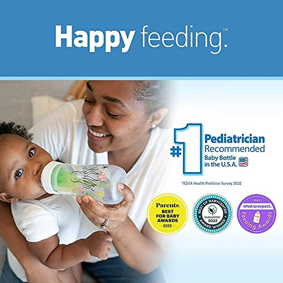 Dr. Brown’s Anti-Colic Options+ Wide-Neck Baby Bottles, 9 oz Ocean, Level 1 Nipple, 2-Pack, 0m+ with Insta-Feed Bottle Warmer and Sterilizer and HappyPaci Pacifier, Pink 3-Pack