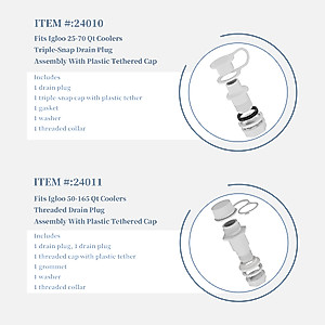 Cooler Replacement Parts Kit for Igloo coolers, Igloo cooler parts,Cooler Plastic Hinges, Cooler Latches and Screws Combo, Threaded Cooler Drain Plug and Triple-Snap Cooler Drain Plug