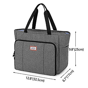 CURMIO Knitting Tote Bag, Yarn Storage Bag with Pockets for Crochet Hooks, Knitting Needles, Knitting Project and Accessories, Gray (Bag Only, Patented Design)