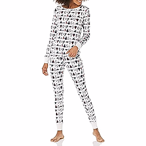 Amazon Essentials Women's Snug-Fit Cotton Pajama Set (Available in Plus Size), Penguin Parade, Medium