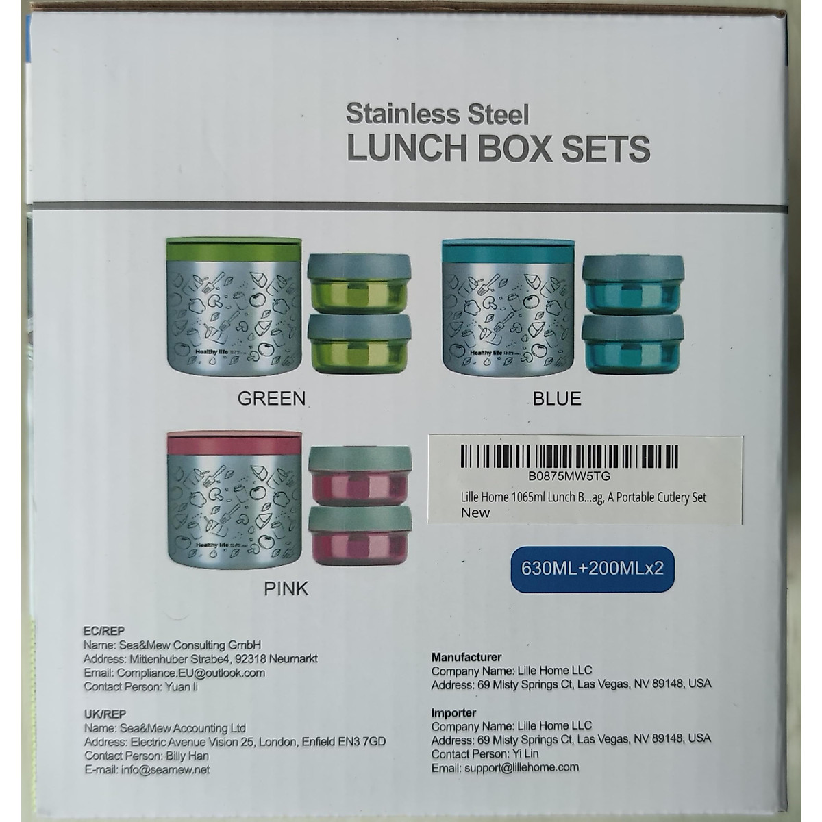 Lille Home Lunch Box Set, An Vacuum Insulated Bento/Snack Box Keeping Food Warm for 4-6 Hours, Two BPA-Free Food Containers, A Lunch Bag, A Portable Cutlery Set, Smart Diet, Weight Control (Pink)