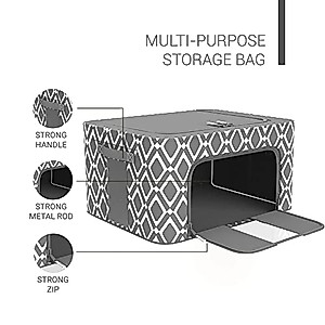 OrganizeME 3 Pack Stackable Clothes Storage Bin Metal Frame Collapsible Storage Box Foldable Bin For Blankets Cloths Comforters Closet Organiser Sturdy Handle Design with Clear Window (Graphite Grey)