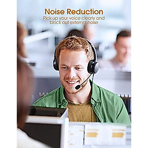 USB Headset with Microphone for PC, Adjustable Boom Mic, Inline Volume Control & Mute, Wired Cell Phone Headphones for Kids, 3.5mm Stereo Computer Headset for Home Office, Call Center, School