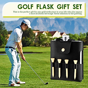 Remerry Golf Flask Gift Set 7 oz Stainless Steel Flask with Leather Case Golf Accessories for Men and Women Includes Drinking Bottle Divot Tool Ball Marker and 4 ball Tees (Black)
