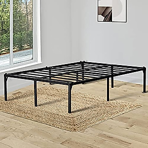 Veezyo Metal Bed Frame Queen - 18 Inch Black Metal Platform Bed Frame, Easy Assembly with Large Storage Space, 3,500lbs Heavy Duty, No Box Spring Needed (Queen)