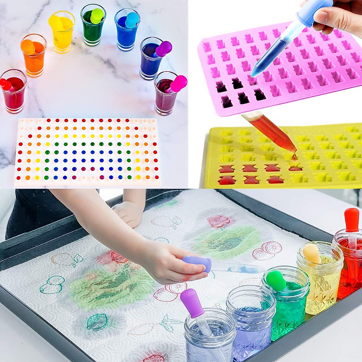 Benvo 8 Pack Liquid Dropper Silicone and Plastic Droppers Pipettes with Bulb Tip Eye Dropper 5ml for Gummy Bear Mold and Candy Molds Gelatin Maker, Oil Science, Crafts Projects (with Cleaning Brush)