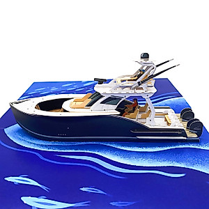 Liif Fishing Boat 3D Greeting Pop Up Card, Retirement Card, Father's Day, Birthday Card For Men, DAD, Fisherman,Boss, Husband, Son, Grandpa - With Message Note & Envelop - Size 8 x 6 Inch