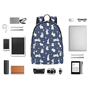 FeHuew 16 inch backpack Kawaii Rabbit White Bunnies Laptop Backpack Full Print School Bookbag Shoulder Bag for Travel Daypack