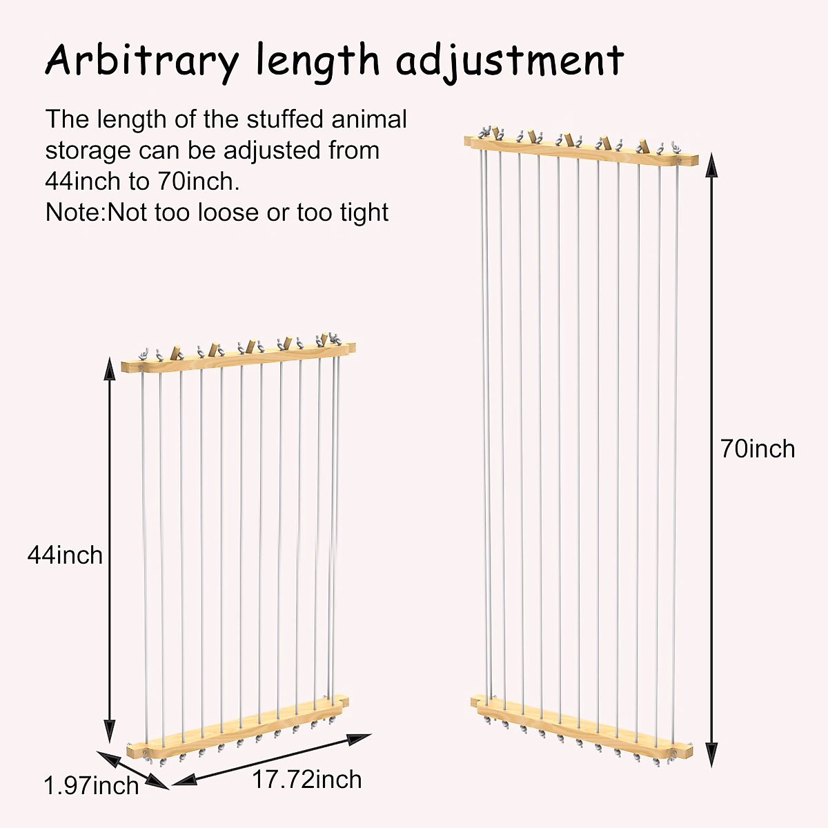 KSXLIUC Stuffed Animal Storage Wood Plush Toys Holder with Hooks, Length Adjustable Hanging Stuffed Animal Toy Organizer Shelf for Nursery Kid Room Play Room Bedroom