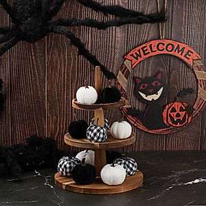 Lamris Pumpkin Decor Fake Foam Harvest Decorative Velvet Buffalo Plaid Pumpkins Set of 12 Mantel Table Centerpiece Farmhouse Fall Halloween Decorations