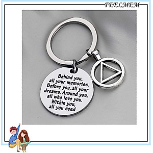 FEELMEM Sobriety Gift Keychain Addiction Recovery Gift AA Alcoholics Anonymous Warrior Recovery Gift New Beginnings Gift（silver