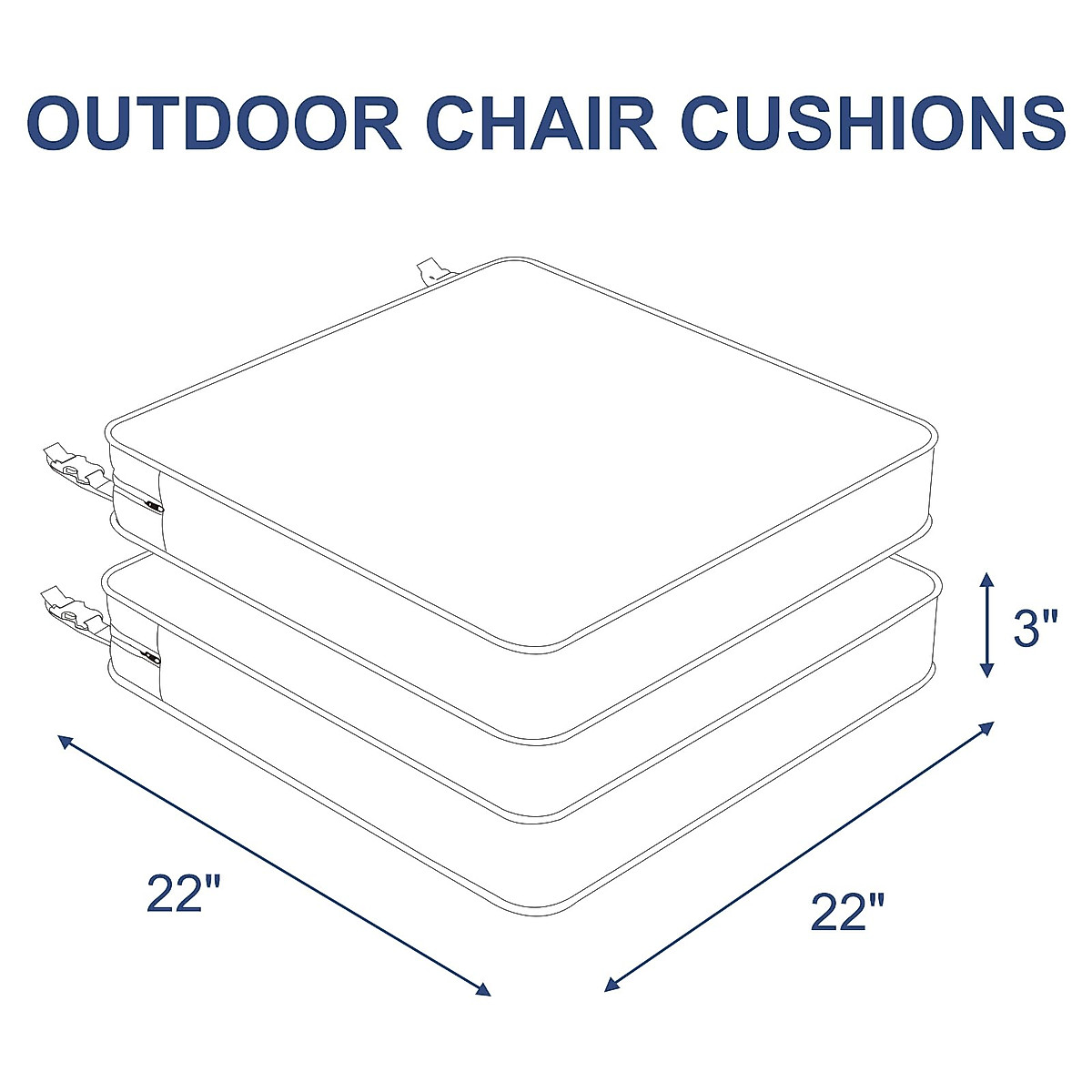 Melody Elephant Outdoor Chair Cushions 22x22x3 Inch, Patio Seat Cushion Furniture Swing Set of 2, Water Repellent Chairs Wicker Cushion Pads with Couch Sofa in Garden, Navy Blue