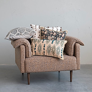 Creative Co-Op Linen and Cotton Pillow Cover with Botanical Print, Natural and Black