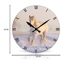White Horse 10.75" Round Acrylic Wall Clock