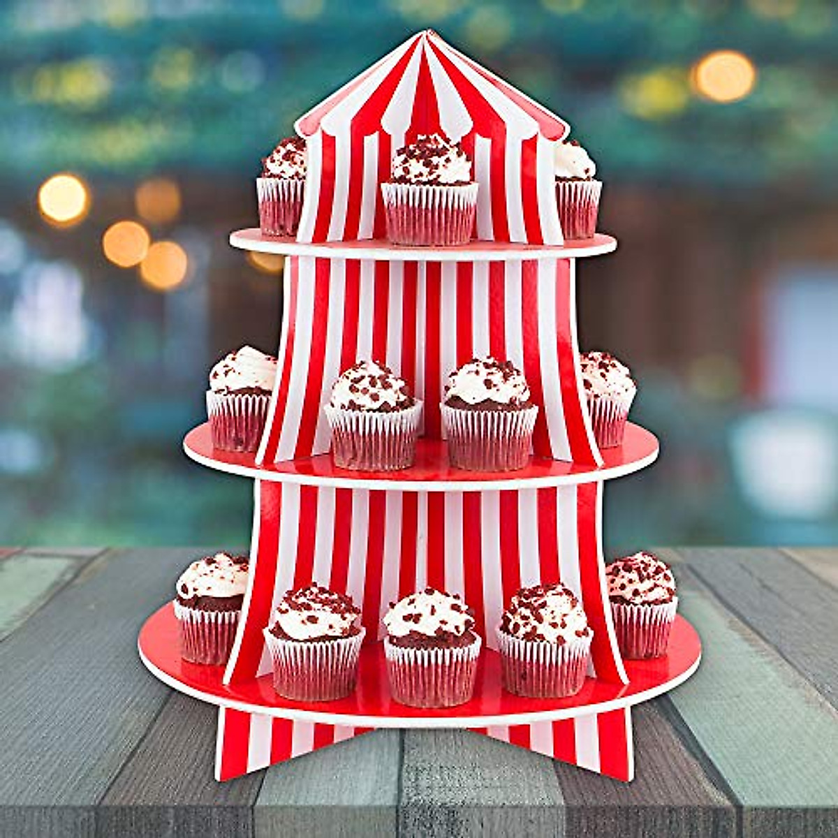 3 Tier Cupcake Foam Stand with Circus Carnival Tent Design for Desserts, Birthdays, Decorations