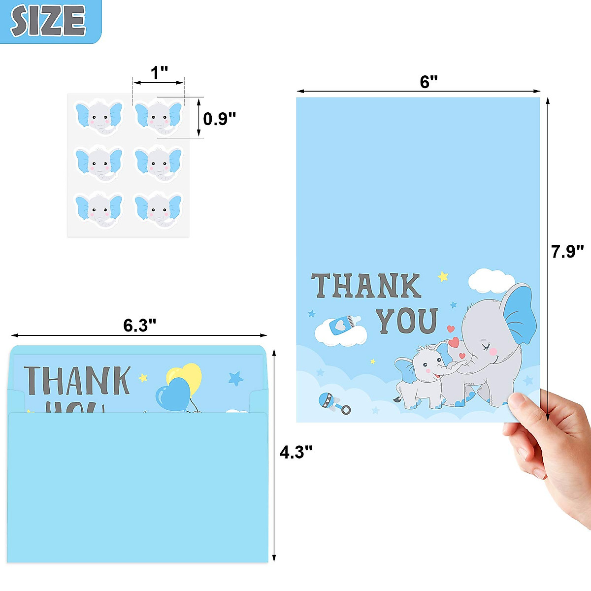Baby Shower Thank You Cards 24pcs Elephant Baby Shower for boy Thank You Card with Envelopes & Stickers Blue Little Peanut Baby Shower Thank You Cards Boy Baby Birthday Favors Gift Cards
