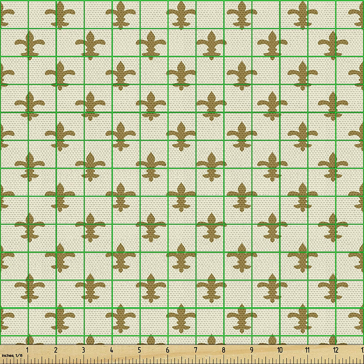 Ambesonne Retro Fabric by The Yard, Fleur-de-lis Flower of The Lily Design Traditional Repetitive Pattern, Decorative Fabric for Upholstery and Home Accents, 1 Yard, Cream Gold