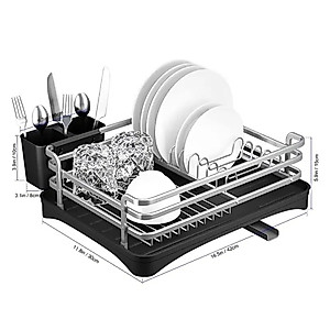 1pc Dish Drying Rack, Space-Saving Dish Rack, Dish Racks for Kitchen Counter, Durable Stainless Steel Kitchen Drying Rack with A Cutlery Holder, Drying Rack for Dishes, Knives, Spoons, and Forks