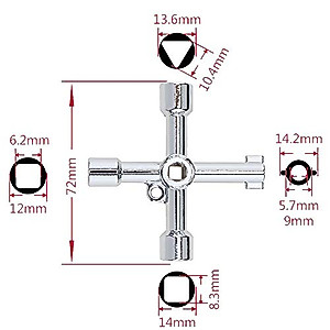 OriGlam 4-Way Key, Multi-Functional Utilities Key, Plumbing Key Wrench, Plumber Key Opening Key Tool for Electric Control Water Gas Meter Box Cupboard Cabinet Train