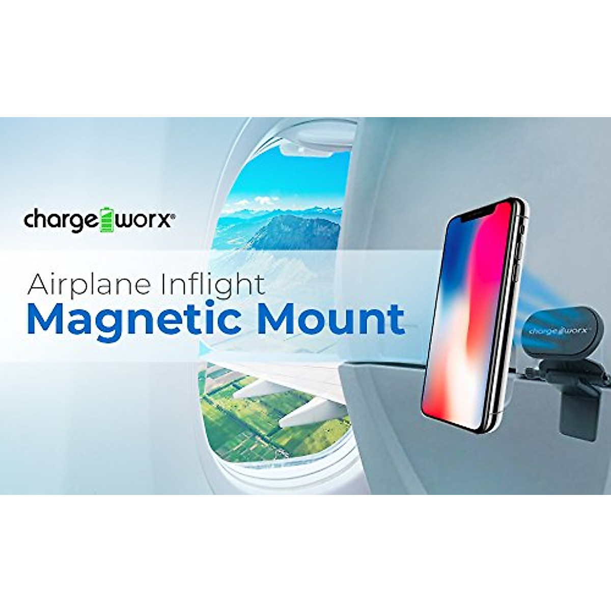 ChargeWorx Airplane Magnetic Phone Mount & Tablet Mount | Universal In Flight Airplane Phone Holder Mount | 360 Degree Rotation Tablet Holder for Airplane | Tray Table Viewing for Smartphones, Tablets