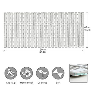 Qidordour Bathtub Mat Non Slip Shower Mats, 35.4 x 15.7 Inch Long Soft Bath Tub Mat with Suction Cups and Drainage Holes, Anti Slip Bath Mats for Tub Inside Shower Stall Tray Bathroom Floor,Light Grey