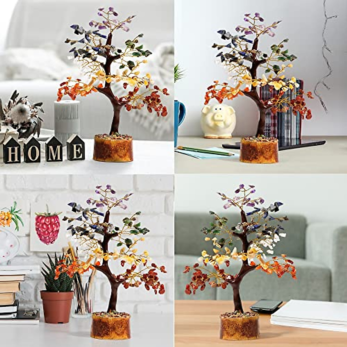 Handcrafted Healing Crystal Bonsai Tree - Feng Shui Chakra Tree with 200 Wooden Beads for Positive Energy and Balance - Perfect Home/Desk Decor and Reiki Good Luck Crystal Gifts by Karma Pledge