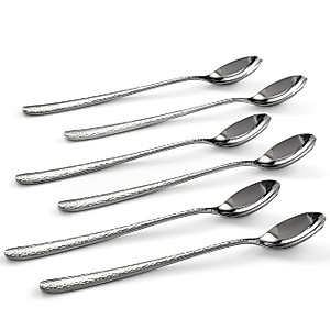Hudson Essentials Hammered Iced Tea Spoons, 18/10 Stainless Steel Long Handle Spoons for Stirring Cocktails, Tea, Coffee, Set of 6 - Bergamo