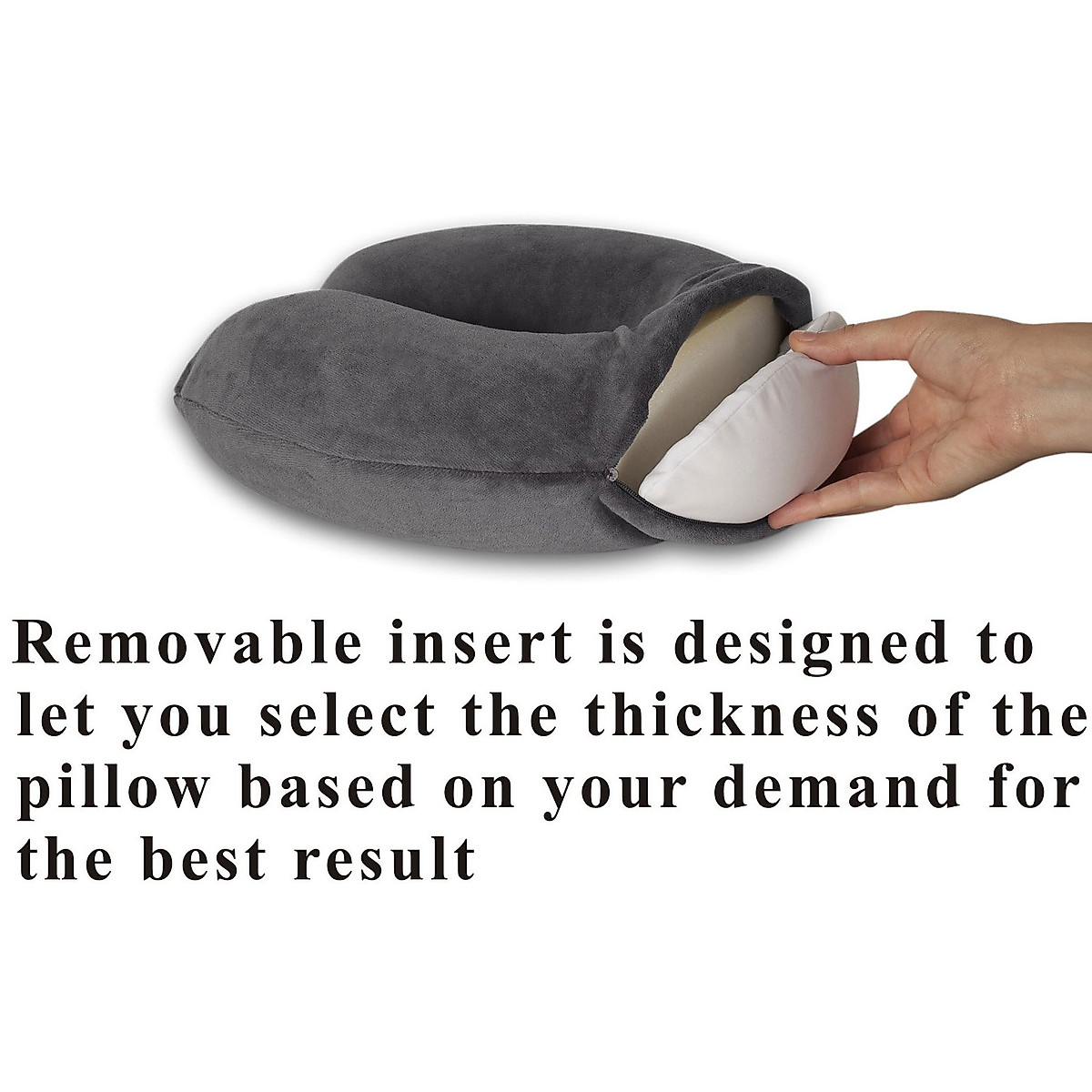 TravelMate Memory Foam Neck Pillow - Adjustable Thickness for Best Comfort, Grey