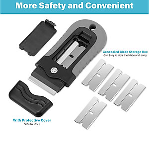 Gomake Razor Blade Scraper Tool with Blade Storage Container, Glass Cooktop Stove Scraper with 10PCS Stainless Steel Blades for Glass Clean,Paint,Old Label,Decal Sticker,Adhesive Remover-Grey