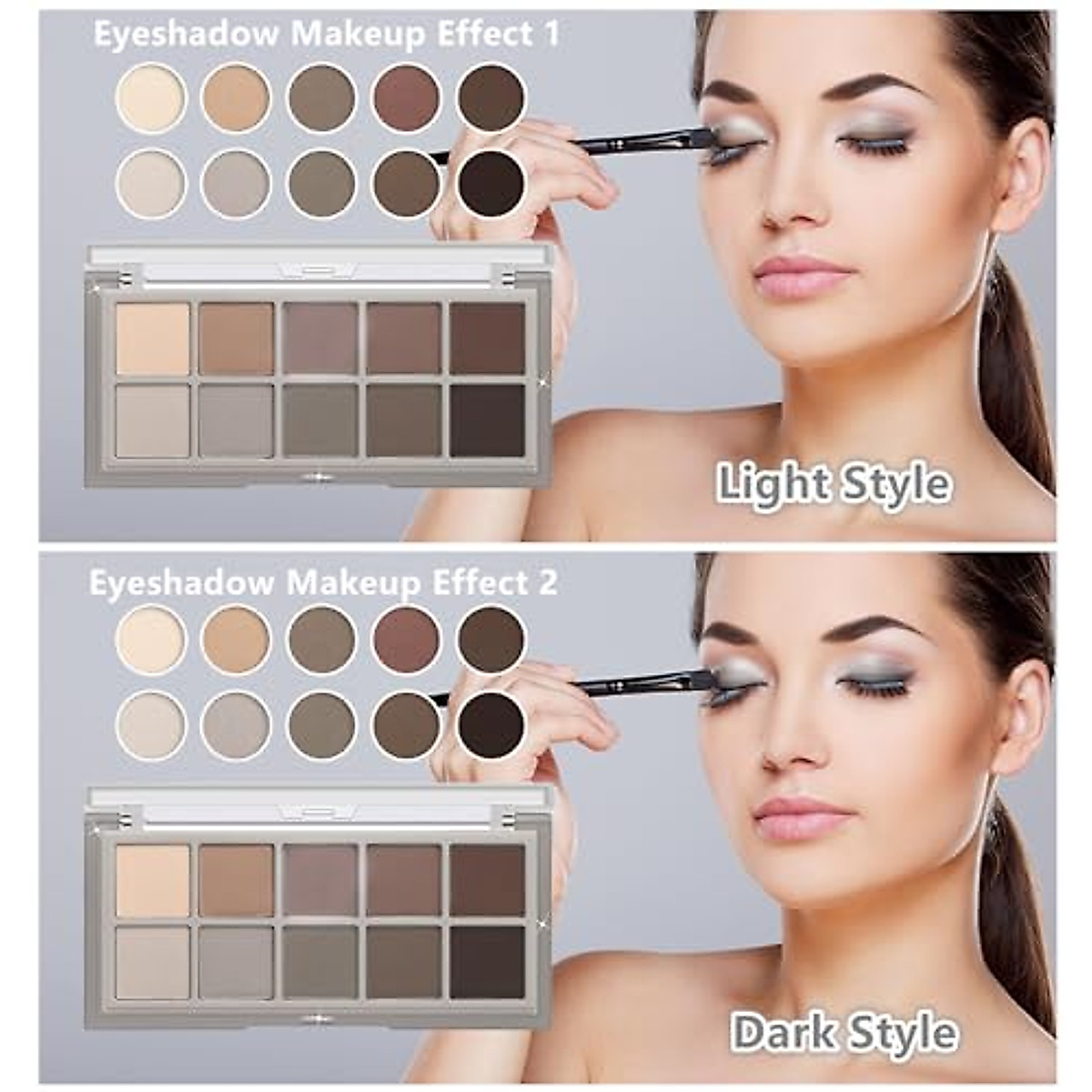 Go Ho 10 Colors Eyeshadow Palette,All Matte Eyeshadow Palette for Older Women,Highly Pigmented Blendable Shades,Neutral Eye Shadow Palette Makeup,Waterproof Cool-tone Grey Brown Eyeshadow,04