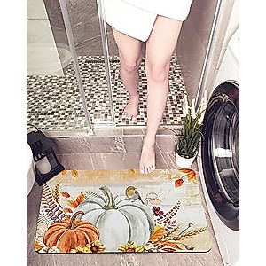 Thanksgiving Bath Mat for Tub,Non Slip Bathroom Floor Runner Rug Quick Dry & Absorbent Diatomaceous Earth Kitchen Shower Sink Washable Doormat,Fall Pumpkins Autumn Fall Leaves Oil Painting 16"x24"