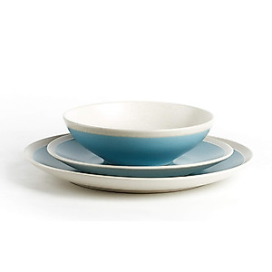 HomeVss Rock Ridge Speckled Stoneware Dinnerware Set (18pc Set, Turquoise and Ivory)