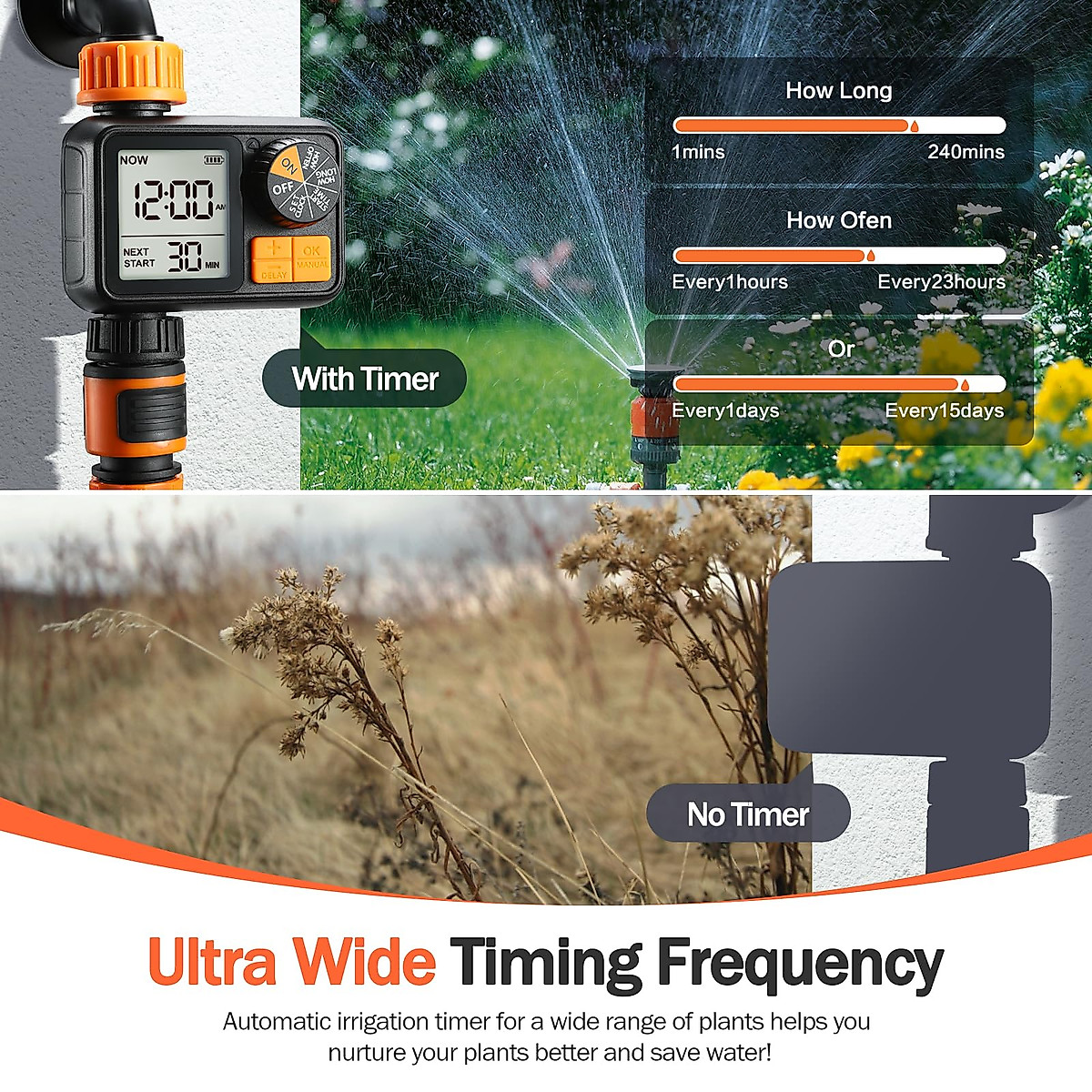 PISKOAN Sprinkler Timer,Water Timer Programmable Garden Outdoor Hose Feature Timer with Rain Delay/Manual/Automatic Watering System for Lawns Pool (1 Outlet)