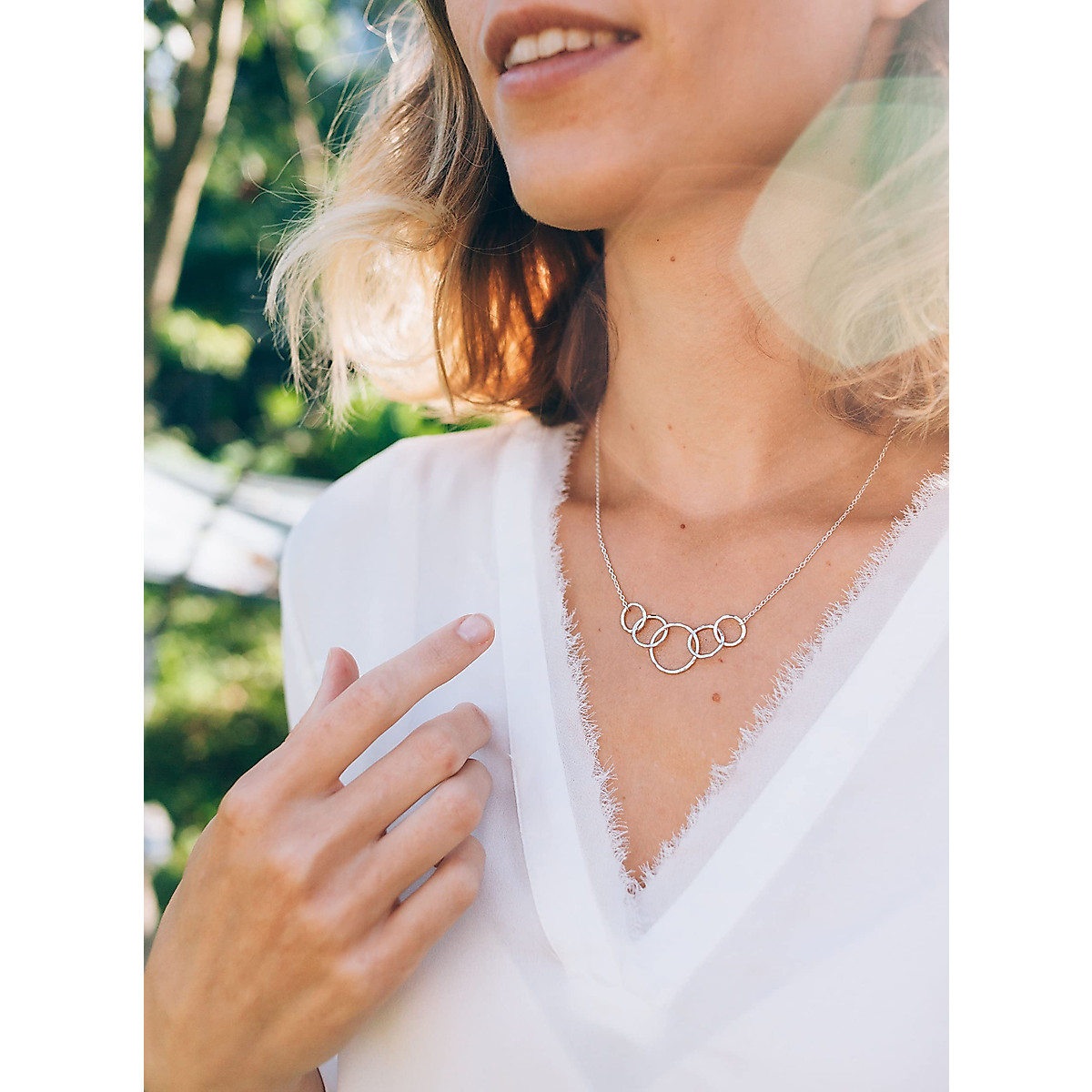 Sterling Silver 50th Birthday Necklace for Women - 5 Linked Rings for 5 Decades Pendant, 50th Birthday Gift Jewelry for Her, Best Friend Turning 50, Wife gift for 50th Birthday Celebrations