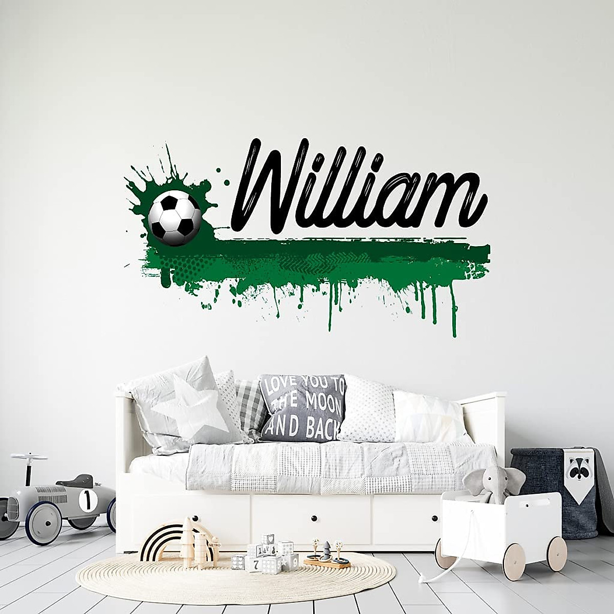 Personalized Name Soccer Ball Wall Decal - Custom Soccer Wall Sticker -Custom Name Soccer Wall Art with Paint on The Wall Effect Wall Decals- Wall Decal for Home Nursery Decor (Wide 40"x23" Height)