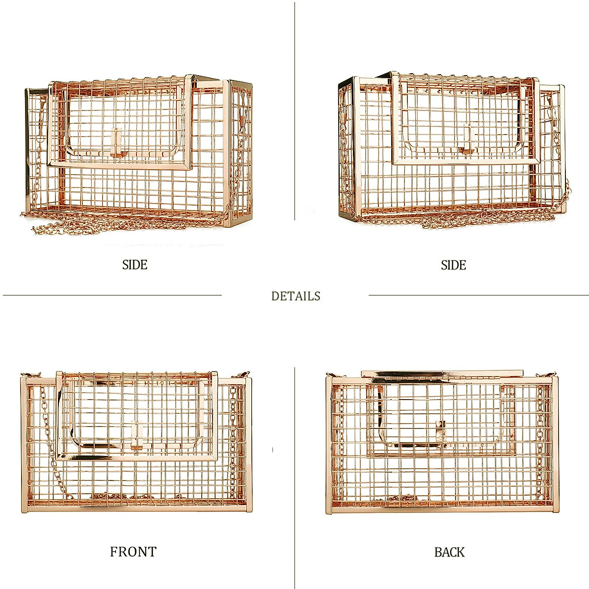 YYW Women Chain Crossbody Bags Iron Cage Metal Hollow Out Cage Evening Clutch (Gold)