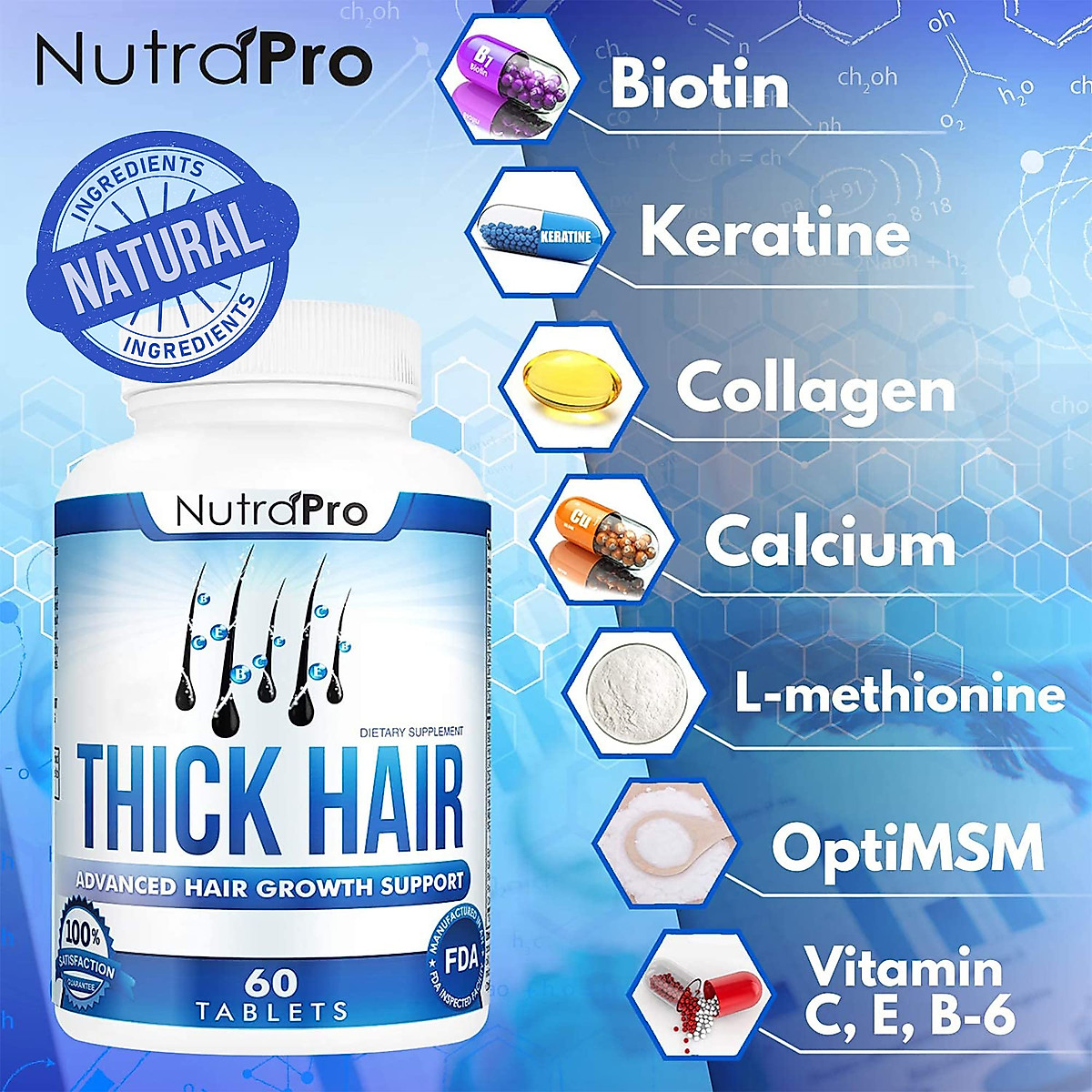 Thick Hair Growth Vitamins– Hair Growth Pills With DHT Blocker Stimulates Faster Hair Growth for Weak, Thinning Hair–Biotin Hair Supplements with Keratin & Collagen Helps Men&Women Grow Perfect Hair.