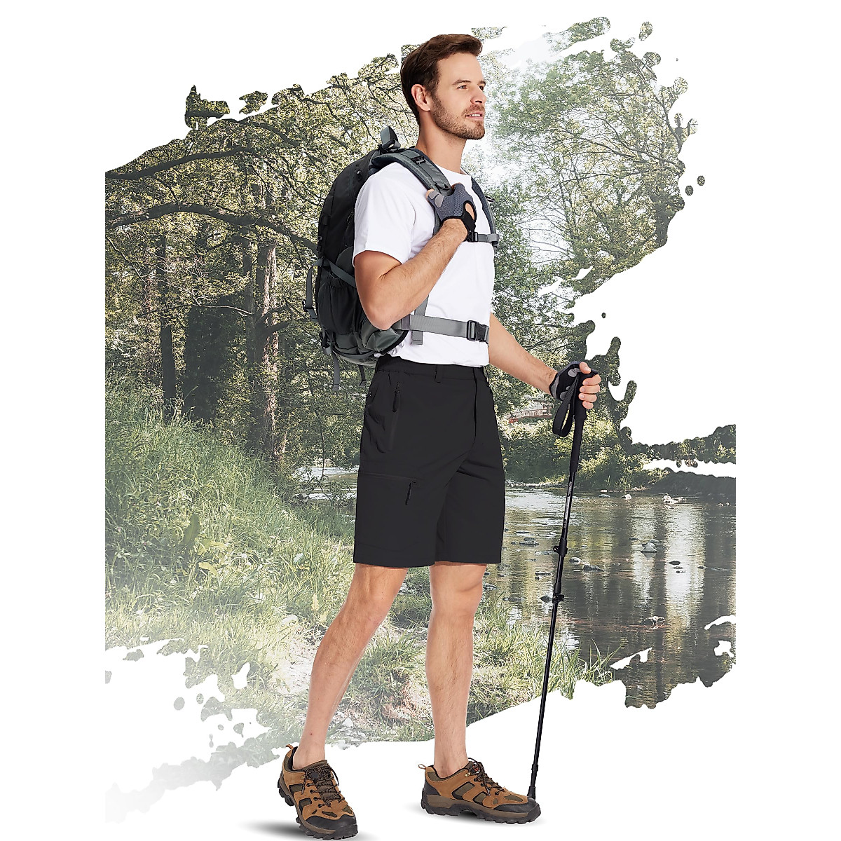 TACVASEN Mens Hiking Shorts Lightweight Quick Dry Black Cargo Fishing Shorts Water Resistant Golf Shorts with Pockets