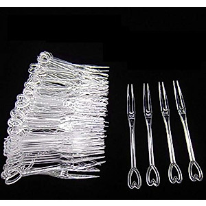 JQYXSS 200 Pieces Disposable Plastic Cocktail Forks Fruit Forks Cocktail Food Pick Party Supplies Plates Picks Dessert Forks Cake Forks