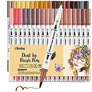 Ohuhu Skin Tone Markers 36-colors: Dual Tip Brush and Fineliner Markers for Adult Coloring Water Based Art Skintone Marker Pens Set for Portrait Drawing Lettering Writing Calligraphy Journaling