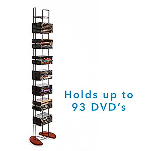 Atlantic Wire Frame Media Tower - 93 DVD Storage Rack, Wide Stable Base, PN 72212041 in Black Metal and Cherry Wood